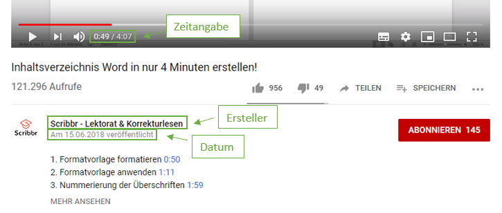 Ein YouTube-Video richtig zitieren - Anleitung und Beispiele