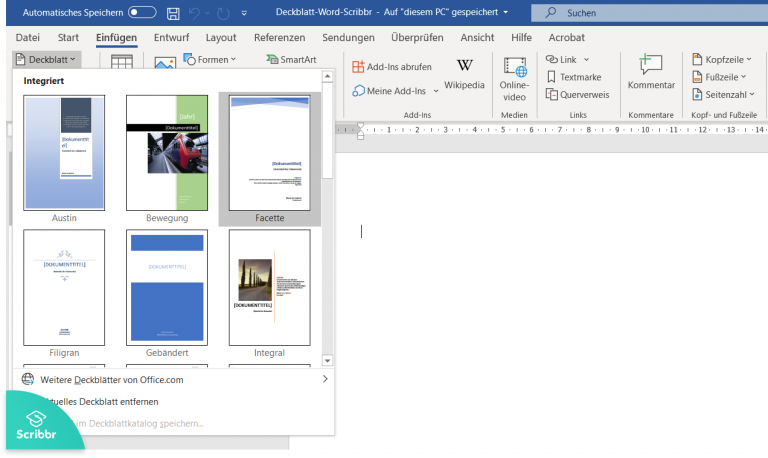 Ein Deckblatt in Word mit Vorlage erstellen - Anleitung